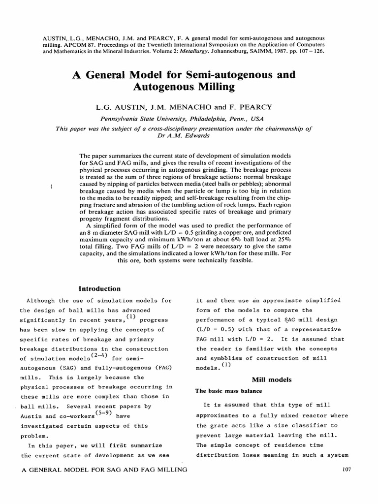 1987 LG Austin A General Model For Semi-Autogenous and Autogenous ...