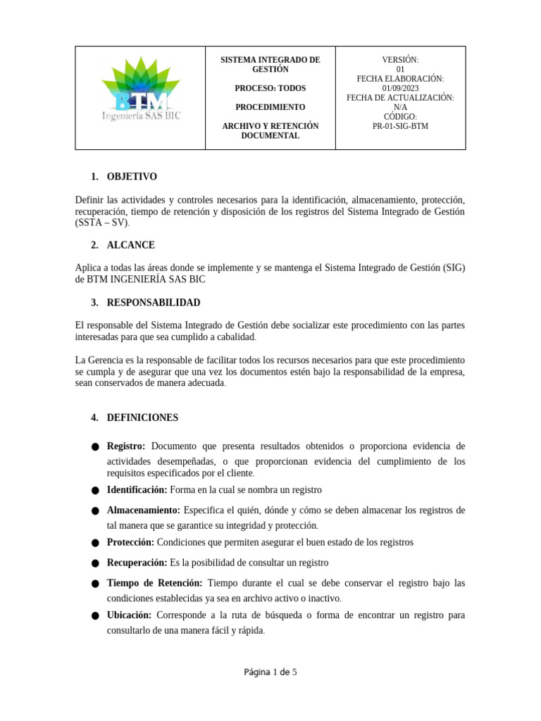 Anexo No.22 Procedimiento Conservación de Documentos Del SG-SST | PDF | Archivo de computadora ...