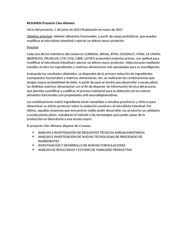 Proyecto 100 Aliments | PDF