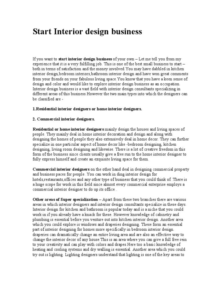 Starting Your Interior Design Business | PDF | Strategic Management | Sales