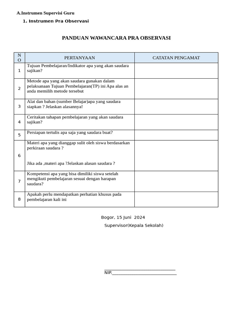 Supervisi Guru THN 2024 | PDF