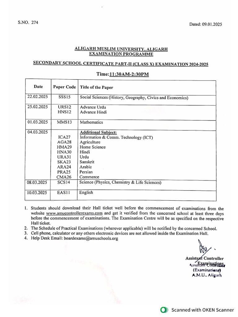 Schedule For Class X & XII Examinations, 2024-25 | PDF