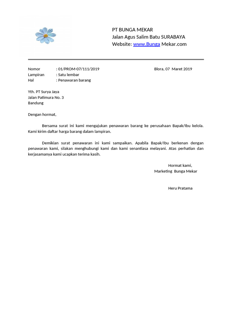 Contoh Surat Penawaran | PDF