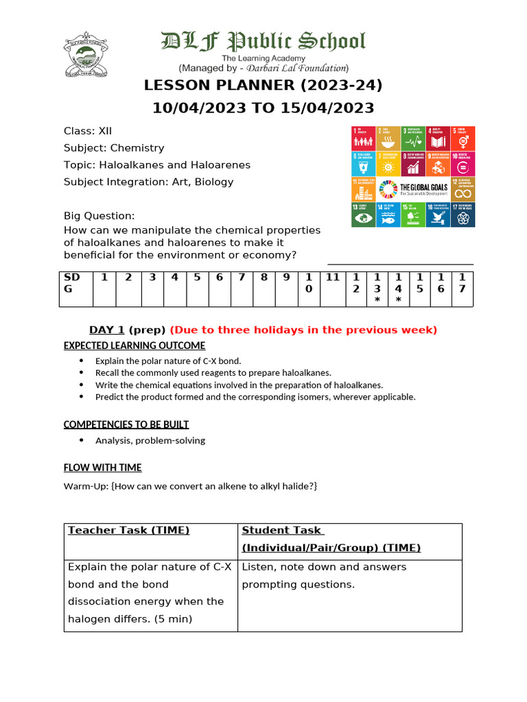 WEEKLY LESSON PLAN 10th April- 15th April 2023_24 | PDF | Chemical ...