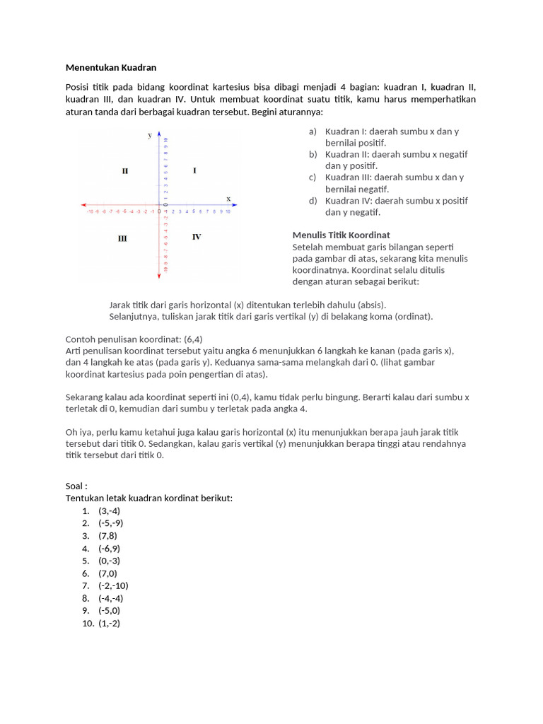Menentukan Letak Kuadran Koordinat | PDF