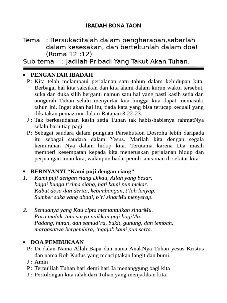 Ibadah Bona Taon 20012025 | PDF