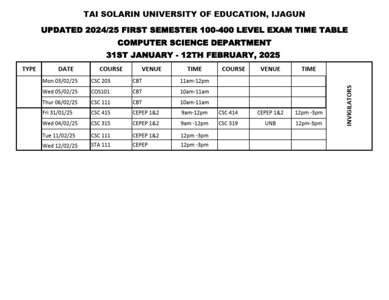 Amended Exam Timetable 2025 | PDF