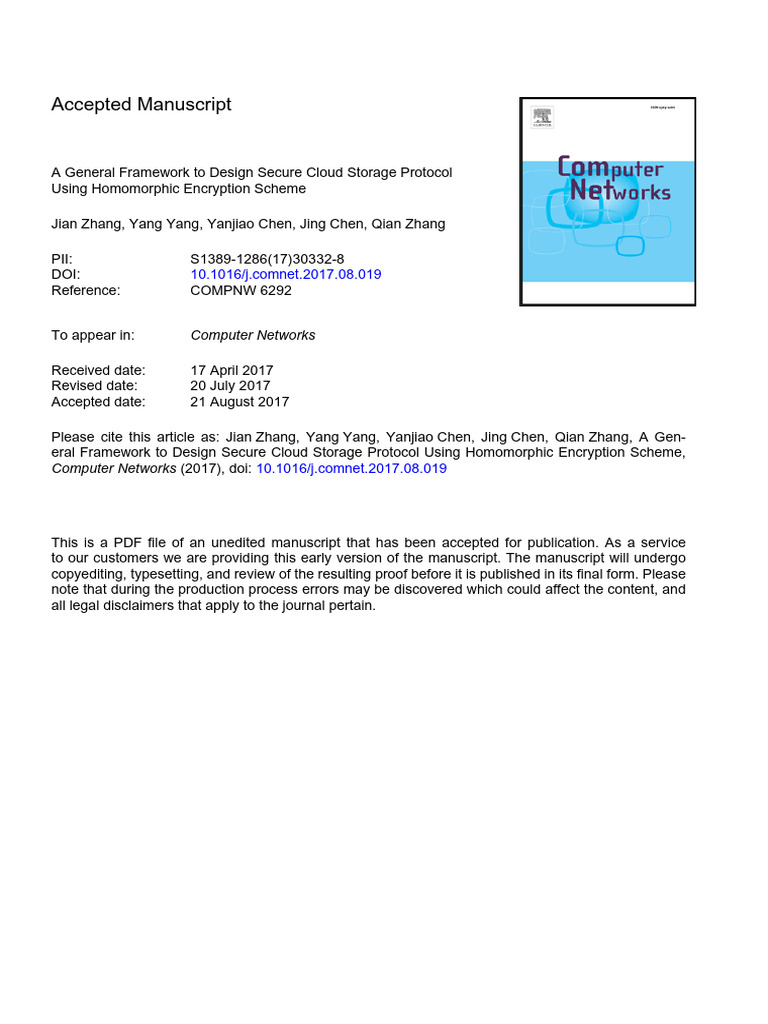 Secure Cloud Storage with Homomorphic Encryption | PDF | Encryption | Secure Communication