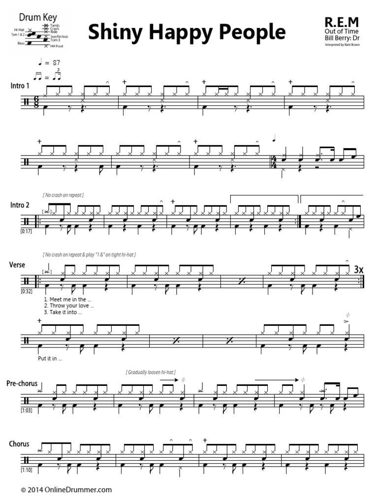 Shiny Happy People Drum Sheet | PDF | Song Structure | Musical Forms