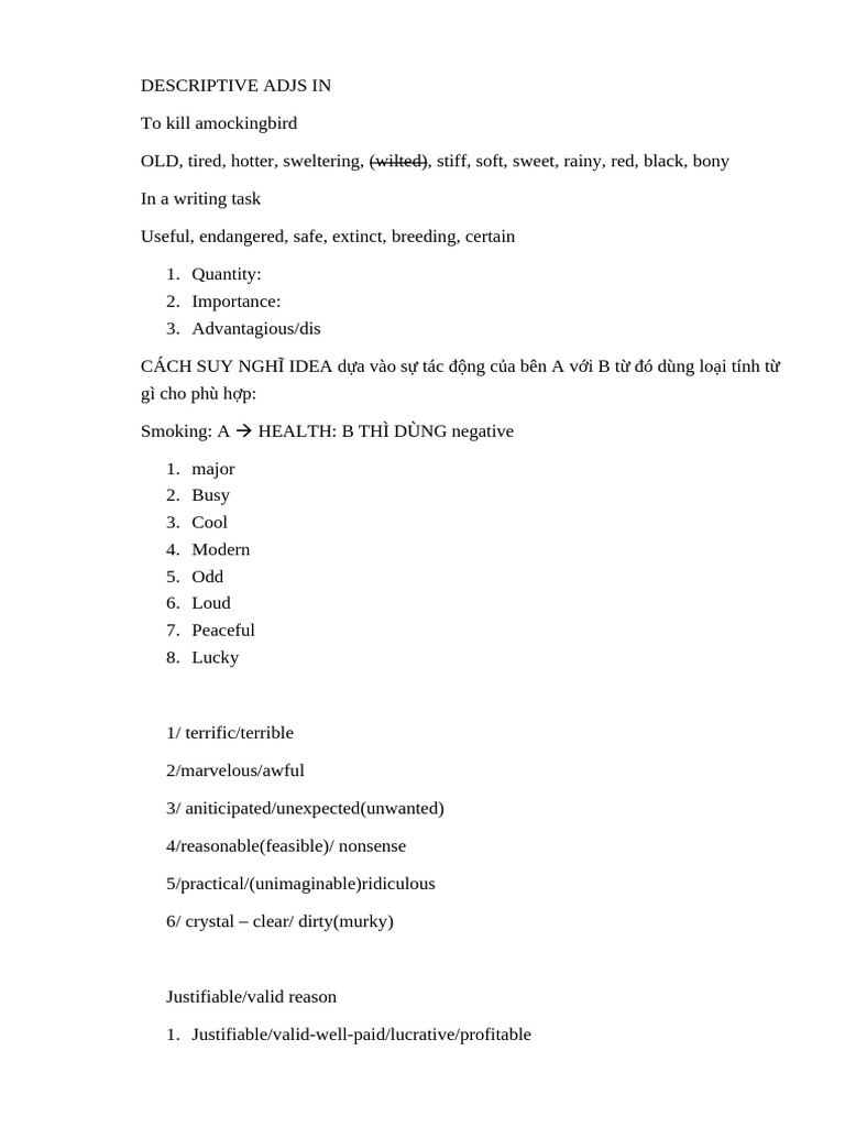 Descriptive Adjectives Guide | PDF