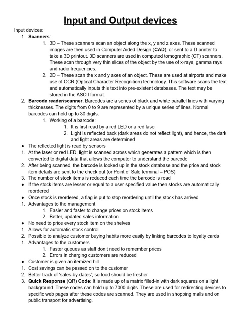 Input and Output Devices | PDF | Image Scanner | Barcode