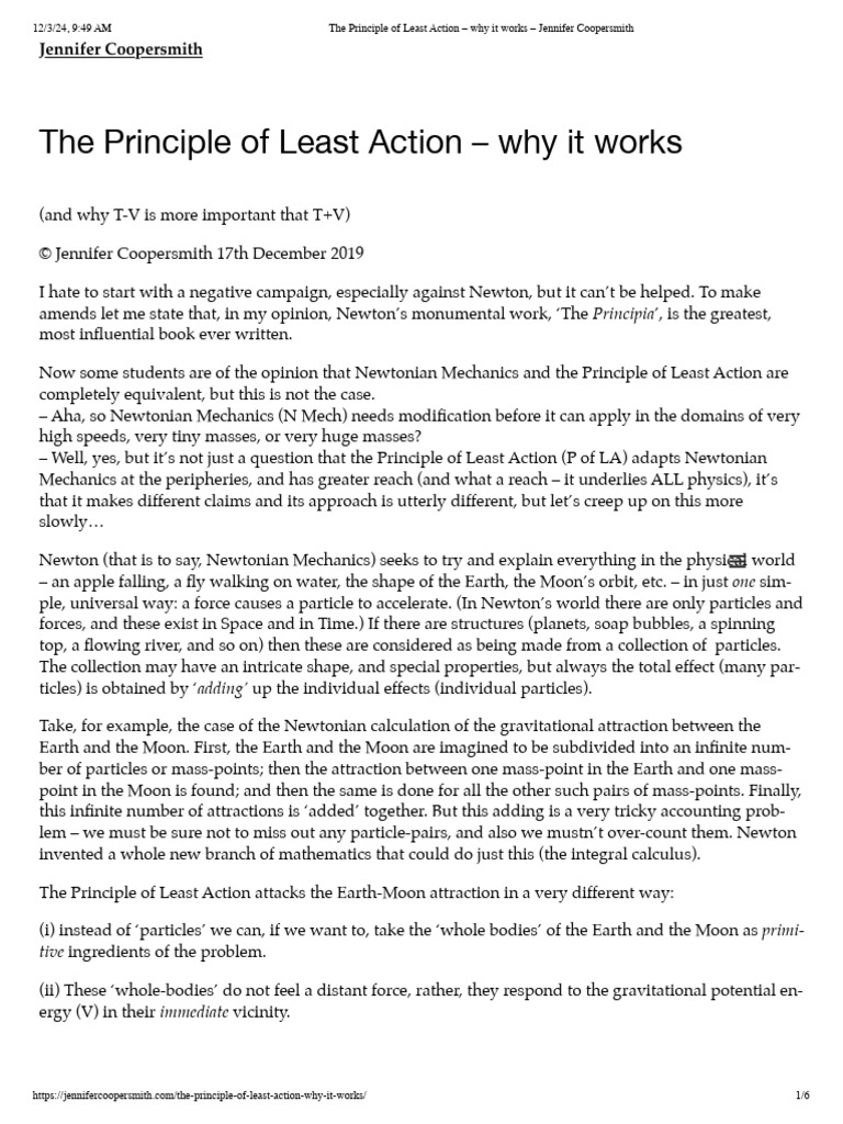 Principle of Least Action Explained | PDF | Force | Classical Mechanics