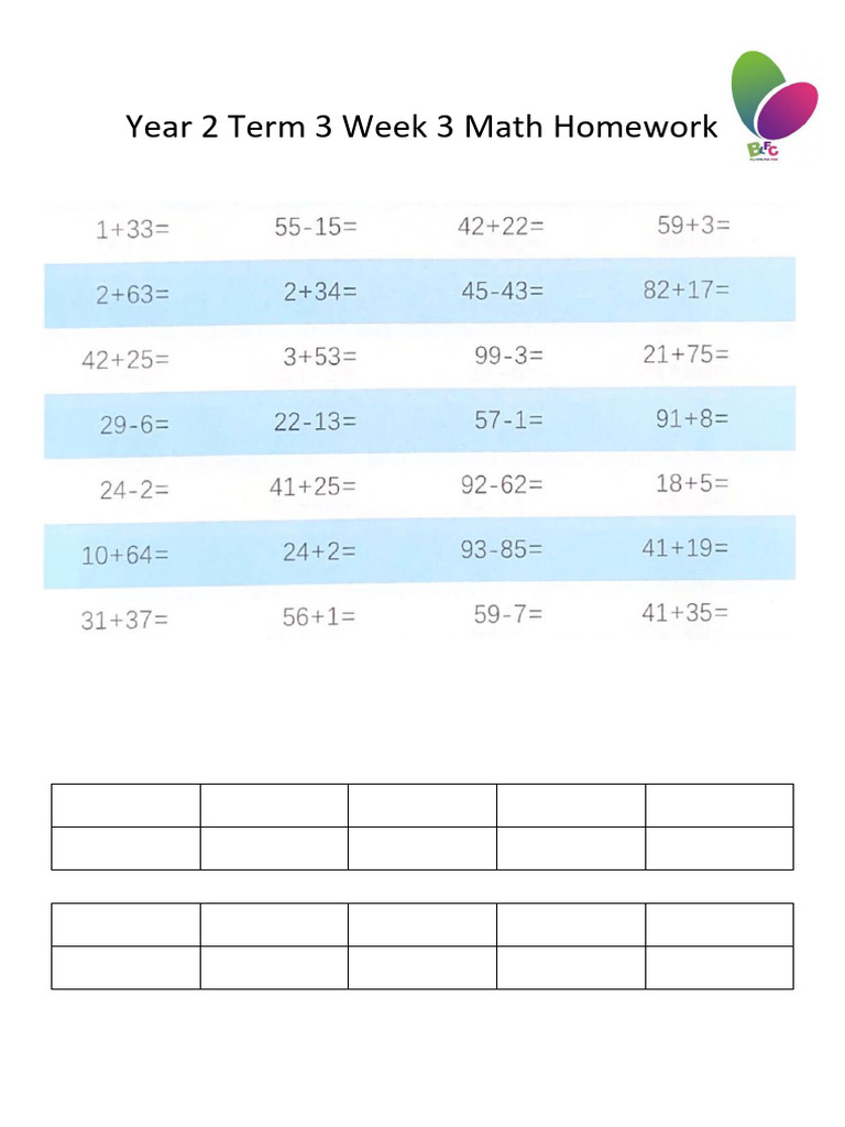 Year 2 - Term 3 - Week 3 - Math Homework | PDF
