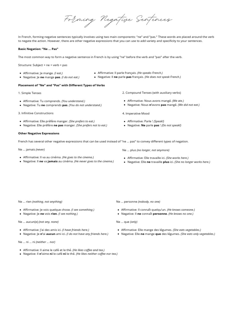 French Negative Sentence Formation Guide | PDF | Verb | Linguistic ...