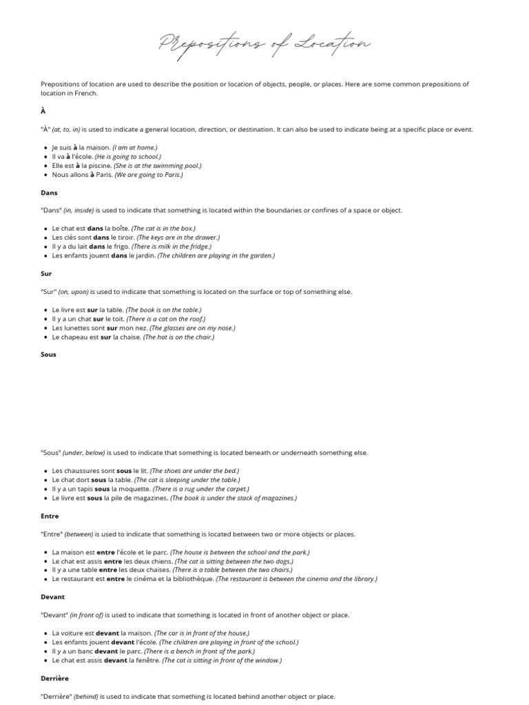 Prepositions of Location | PDF