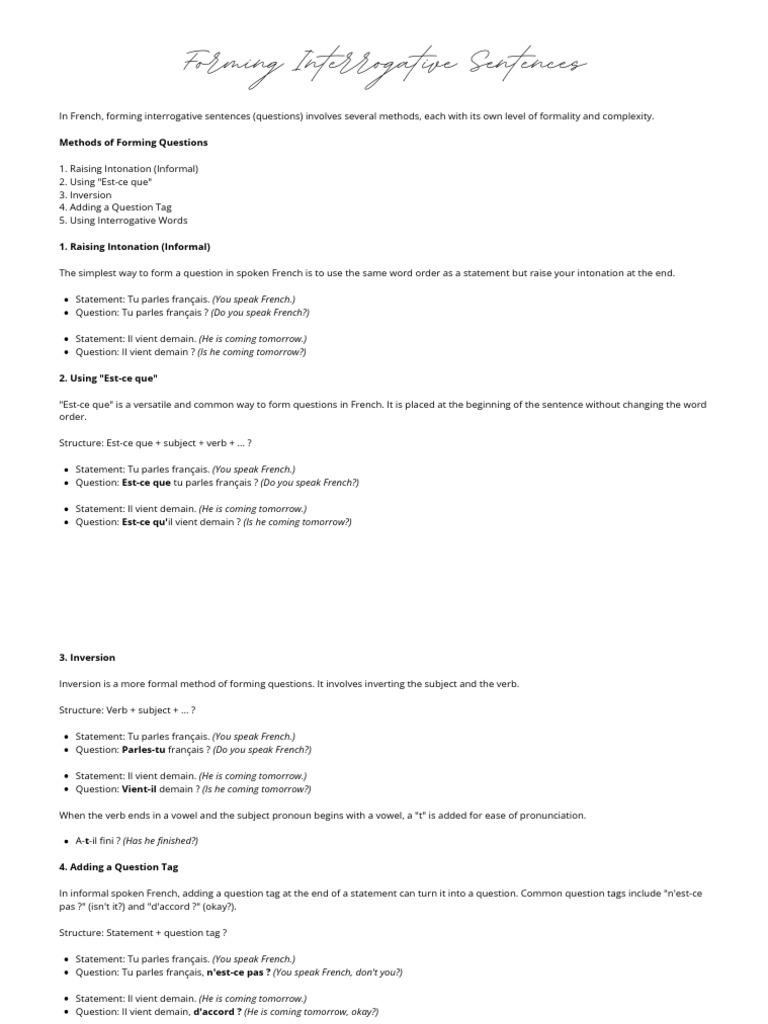 French Question Formation Techniques | PDF | Question | Syntax