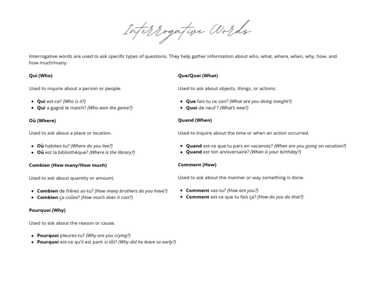 Understanding Interrogative Words | PDF