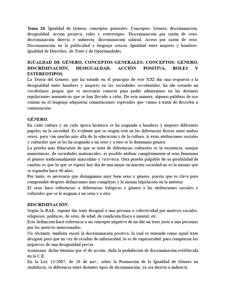 Tema 26. Común J.A | PDF | Acoso sexual | Igualdad de género