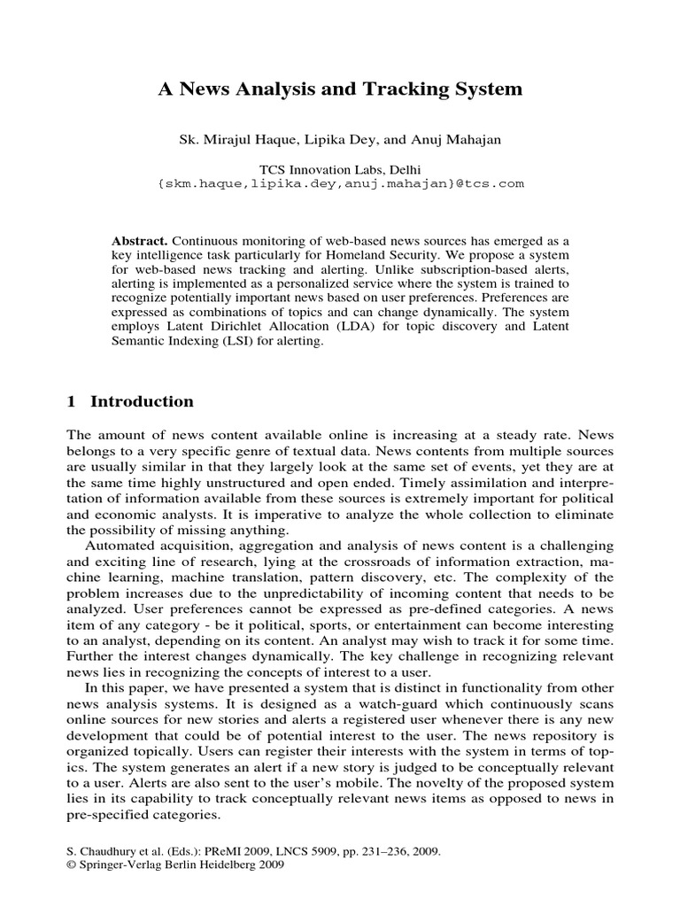 A News Analysis and Tracking System | PDF | Matrix (Mathematics) | Learning
