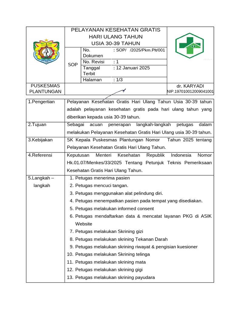 Sop PKG Dewasa 30-39 Tahun | PDF