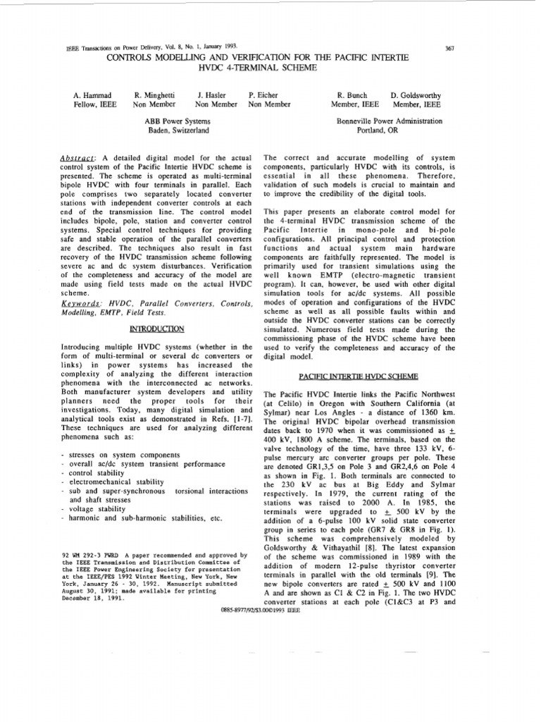 Controls Modelling and Verification For The Pacific Intertie HVDC 4 ...