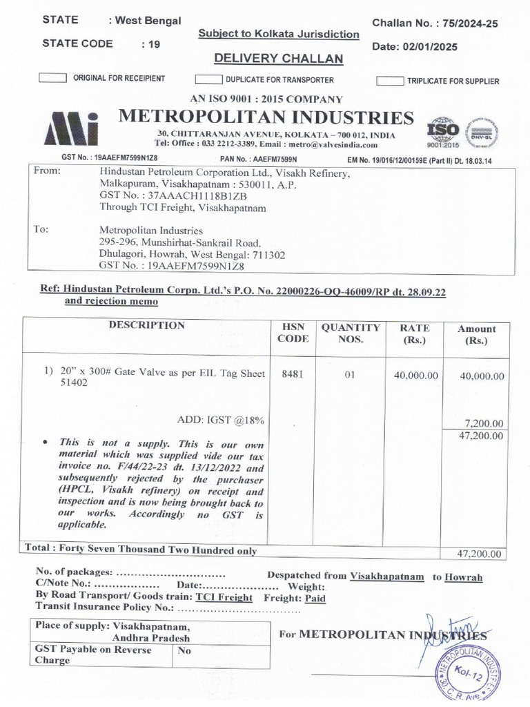 HPCL Delivery Challans | PDF