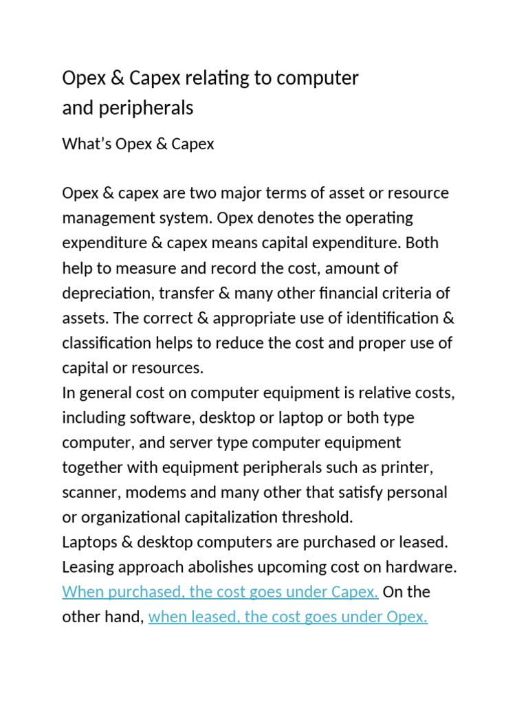 Capex versus Opex | PDF | Capital Expenditure | Computing