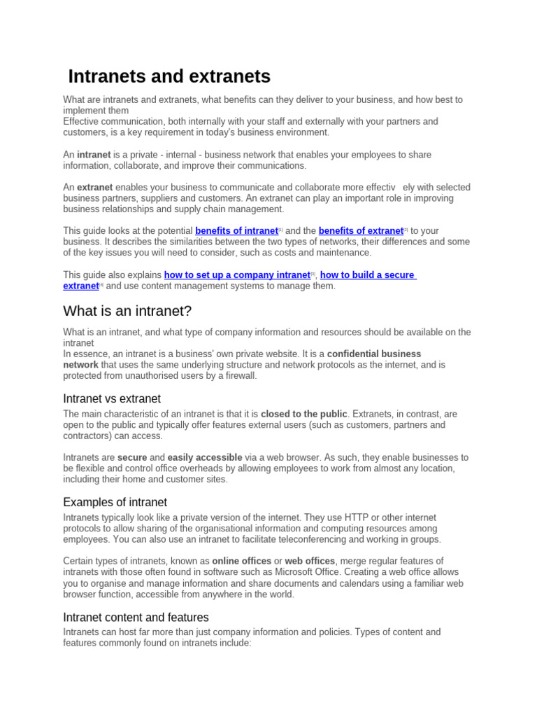 Benefits of intranets and extranets | PDF | Computer Network | Supply Chain