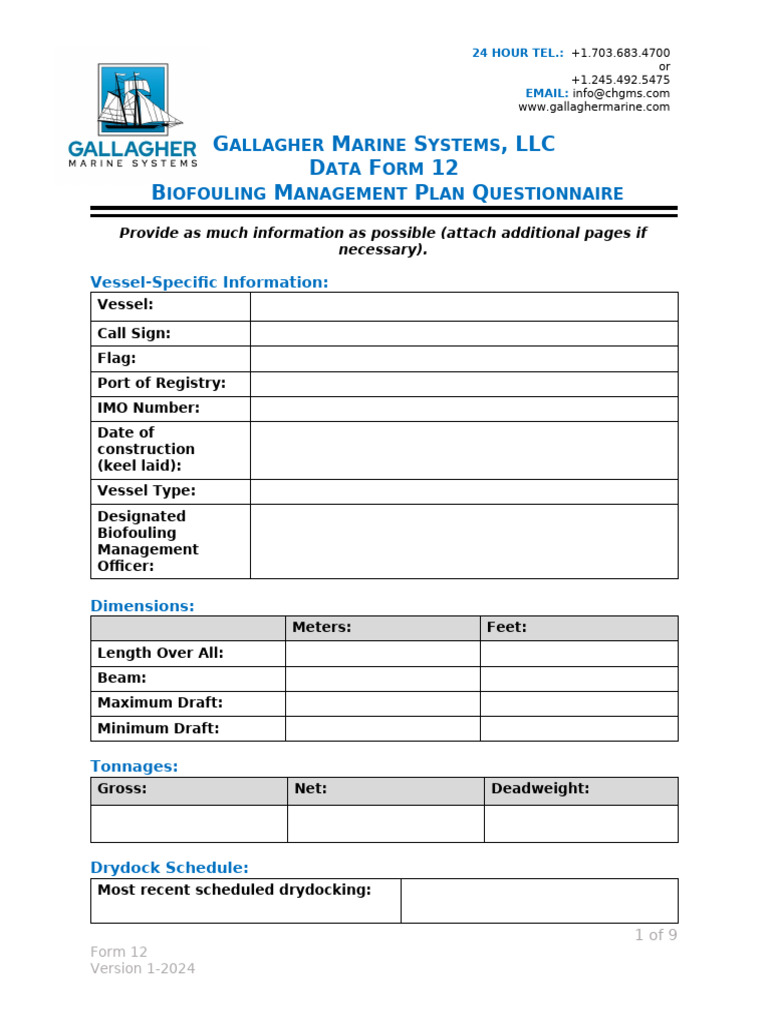 Form 12 - Biofouling Management Plan - Rev. 1-2024 | PDF | Ships