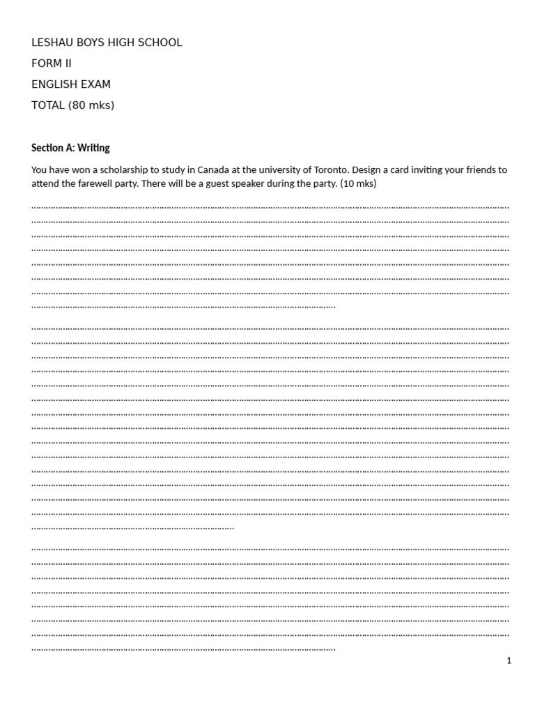 Form Ii End of Term Exam | PDF | Lullabies | Nanny