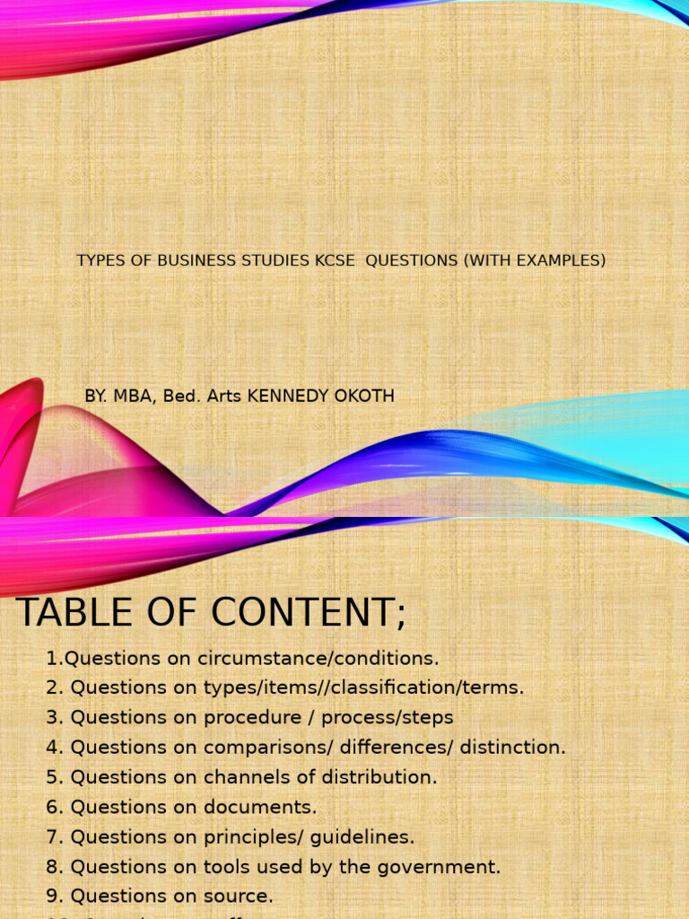 Types of BST Kcse Questions | PDF | Economics | Business