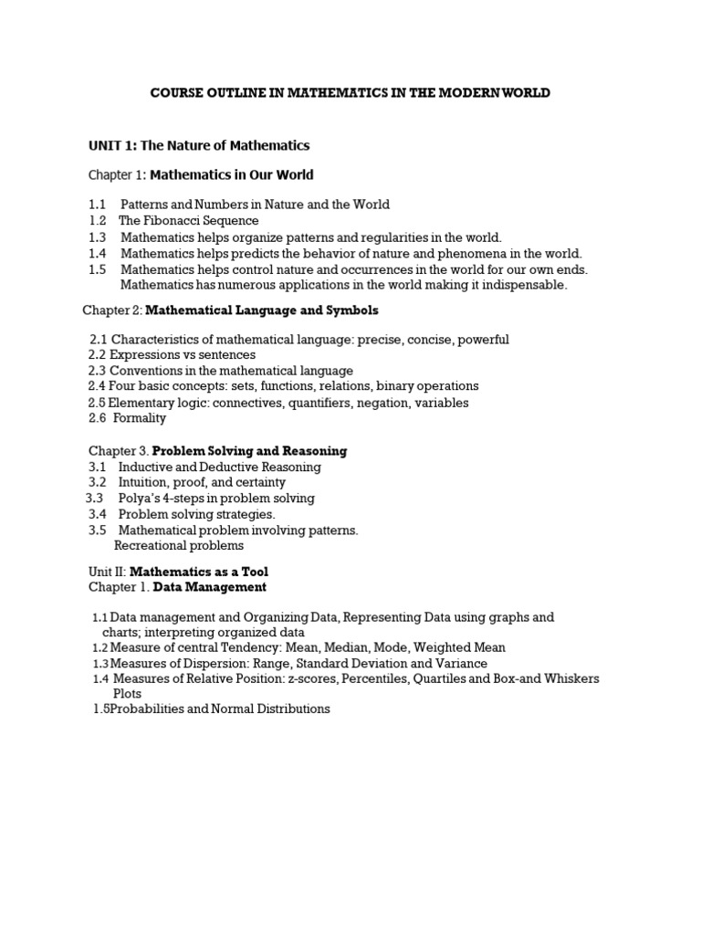 Mathematics in the Modern World Outline | PDF