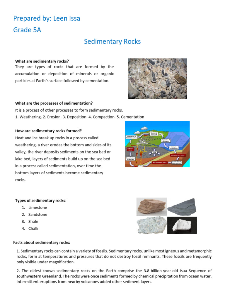 Sedimentary Rocks- Leen Issa-Grade 5A FINAL | PDF