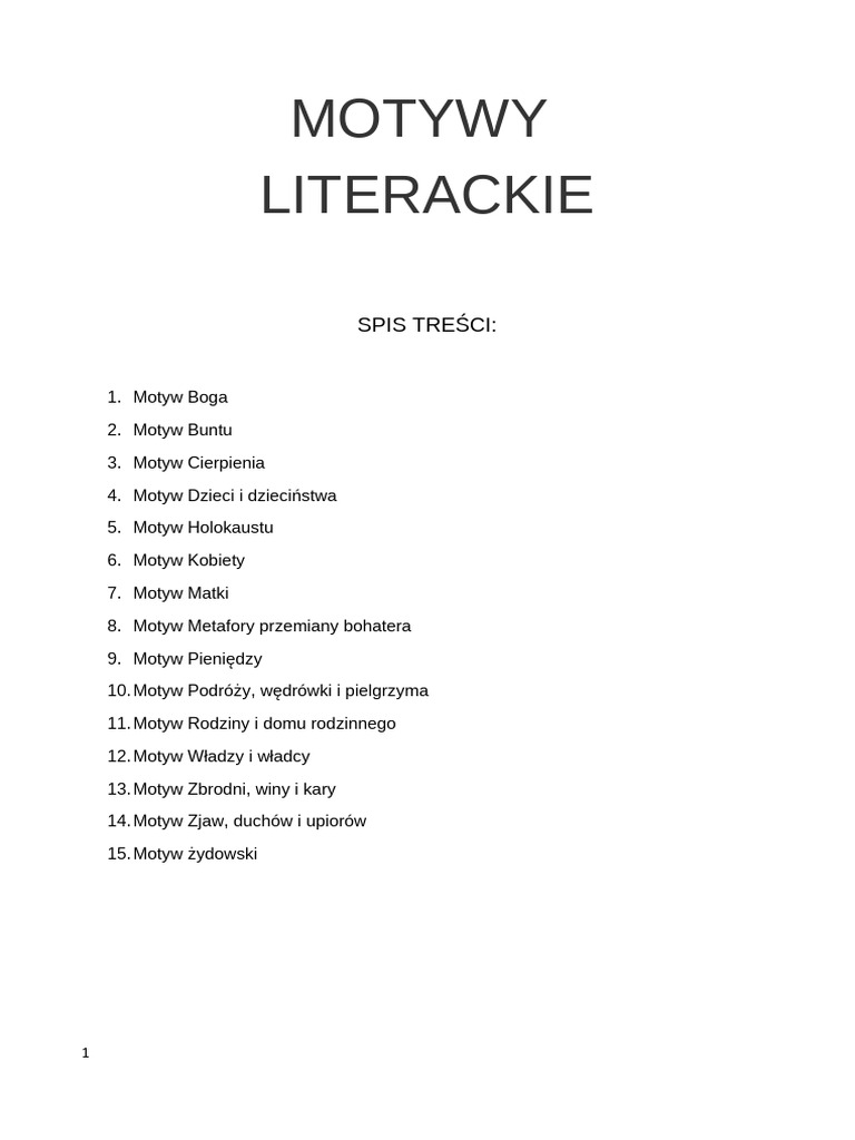 Motywy Literackie 15 | PDF