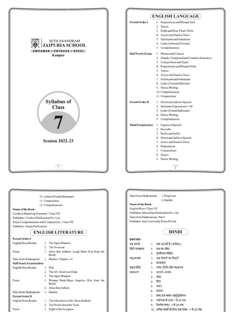 Class7 Syllabus | PDF