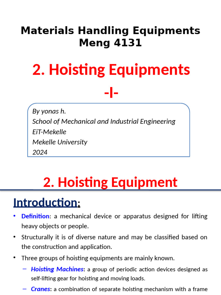 Overview of Hoisting Equipment | PDF | Crane (Machine) | Lever