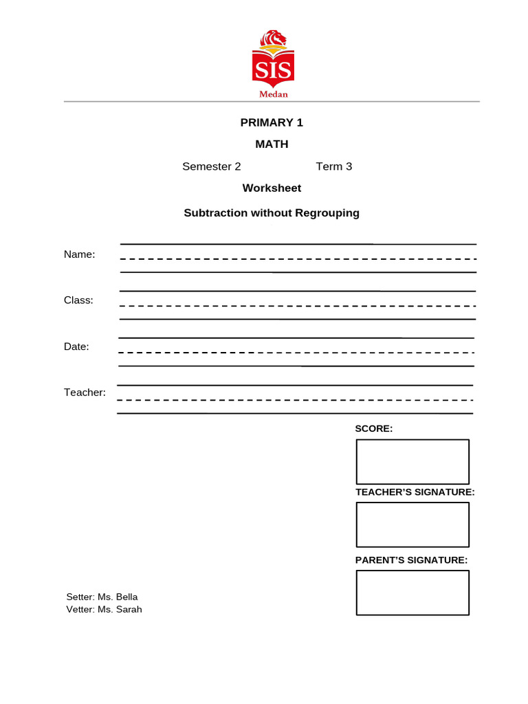 Primary 1 Worksheet Cover Page | PDF