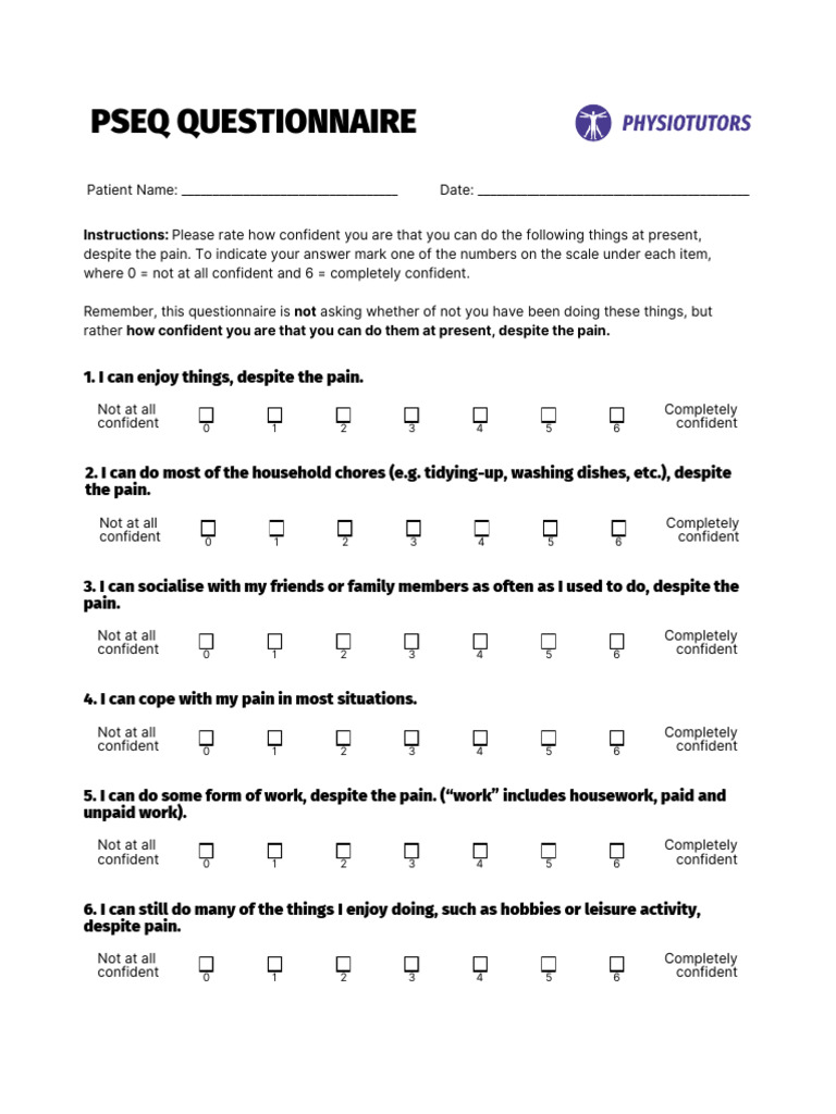 Pain Self-Efficacy Questionnaire Form | PDF | Pain | Behavioural Sciences