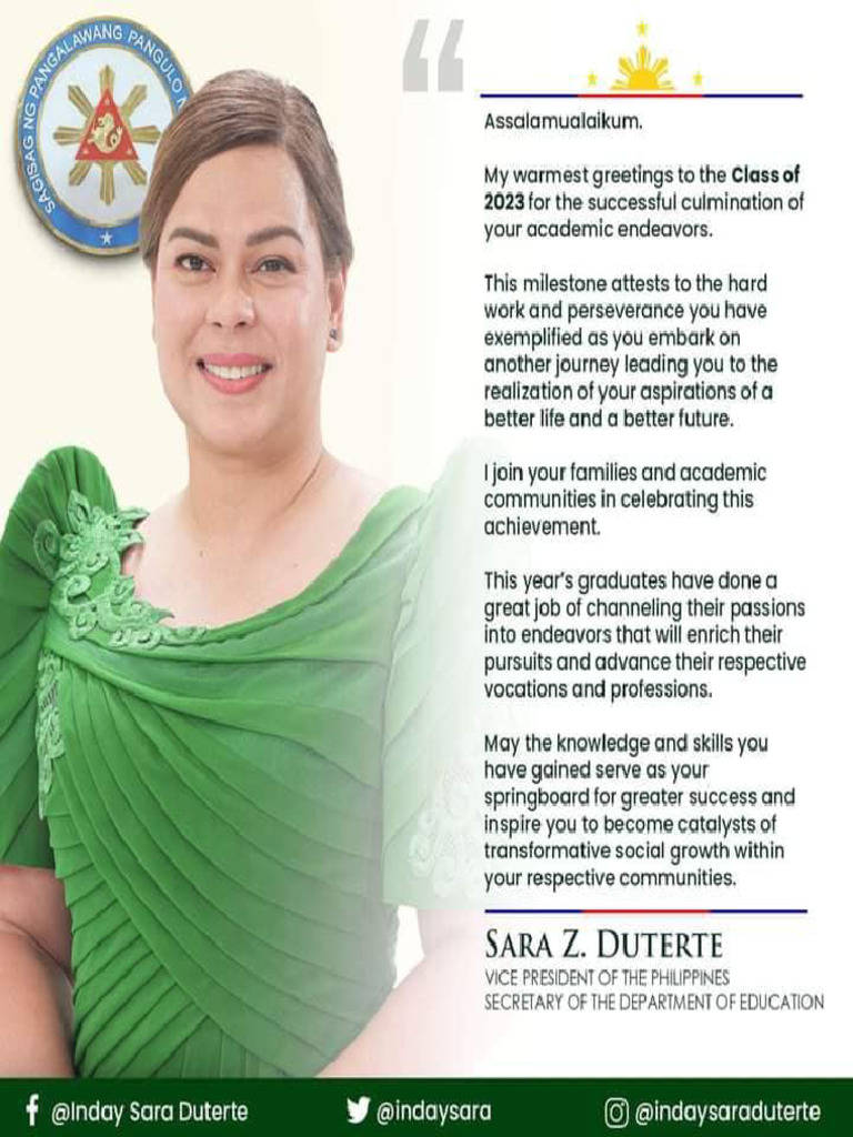 Secretary's Message For The Class of 2023 | PDF