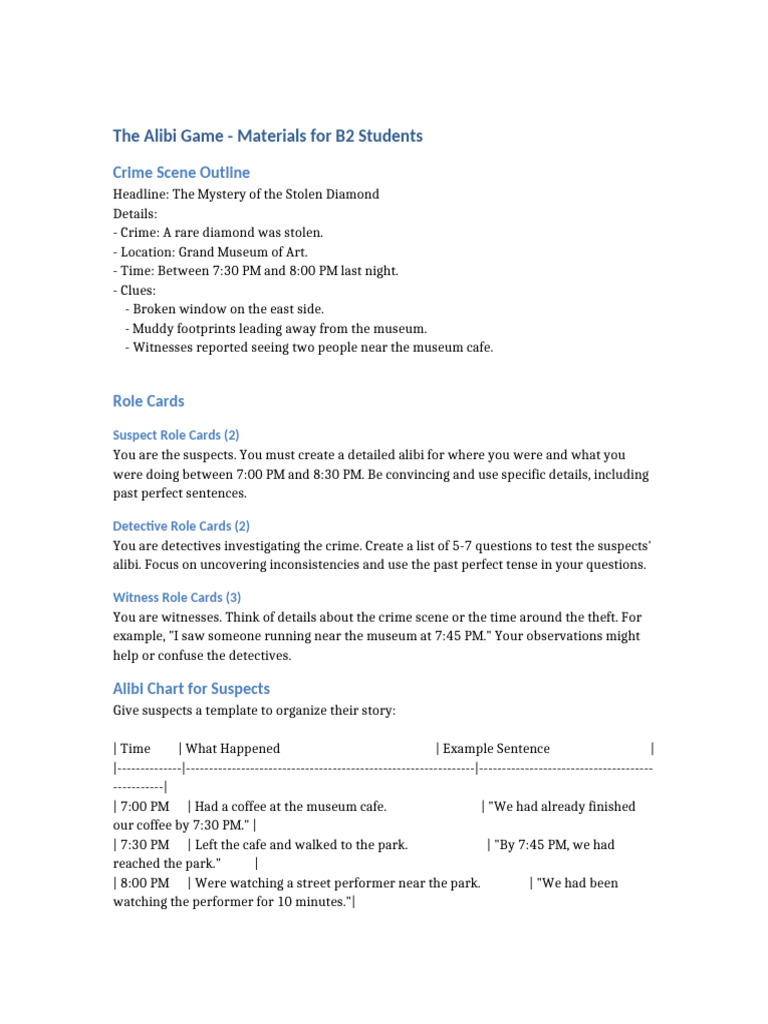 Alibi Game Materials | PDF | Detective