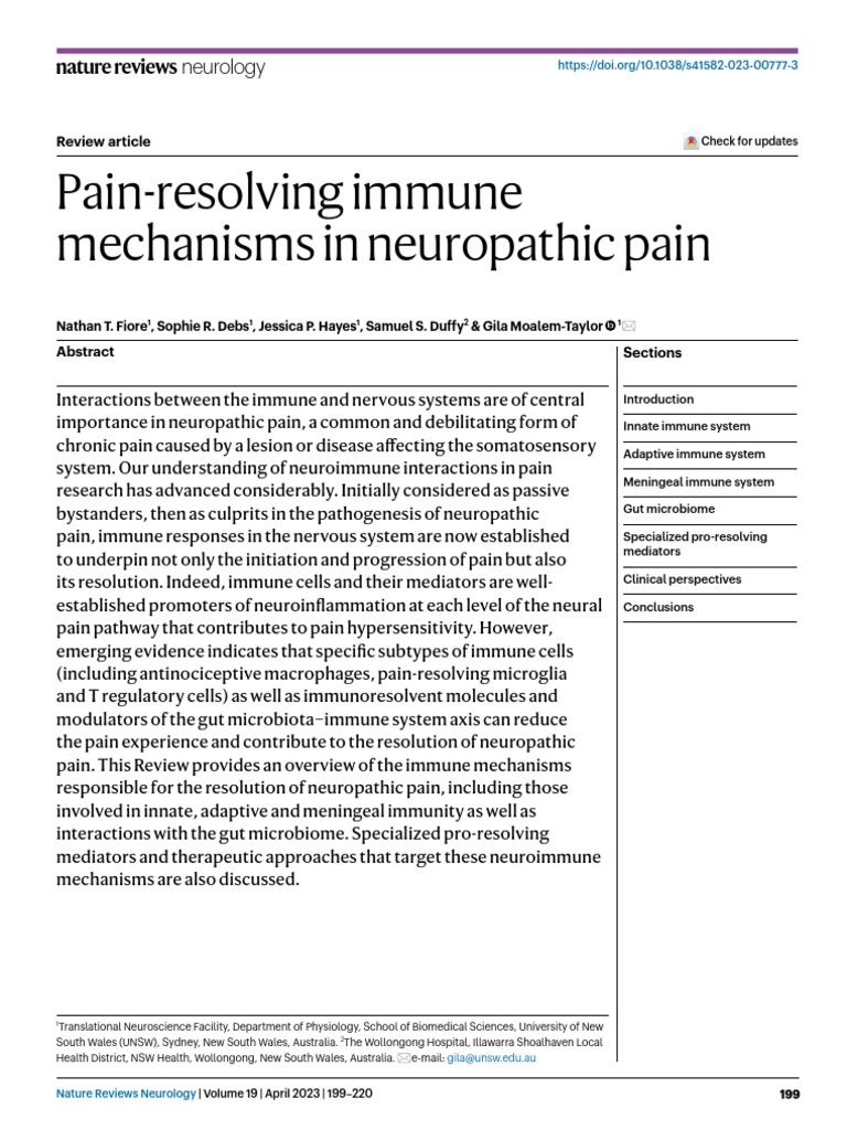 Pain-resolving immune | PDF | Nervous System | Peripheral Neuropathy