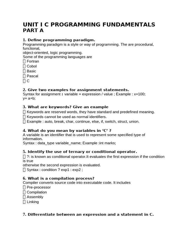 Unit I C Programming Fundamental2 Pdf Parameter Computer Programming Reserved Word