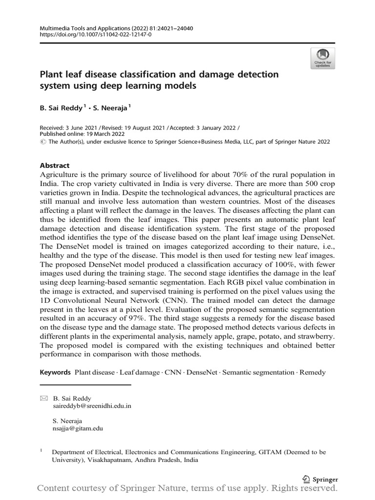 Plant Leaf Disease Classification and Damage Detec | PDF | Image Segmentation | Sensitivity And ...