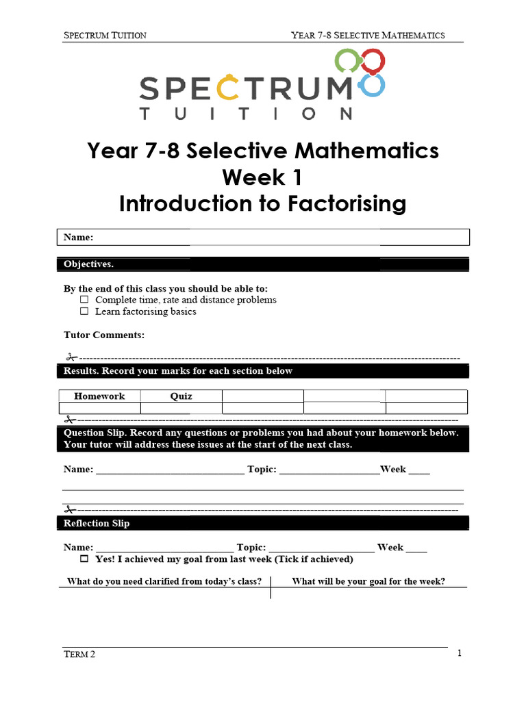 1.2. Introduction To Factorising - Finding The Highest Common Factor ...