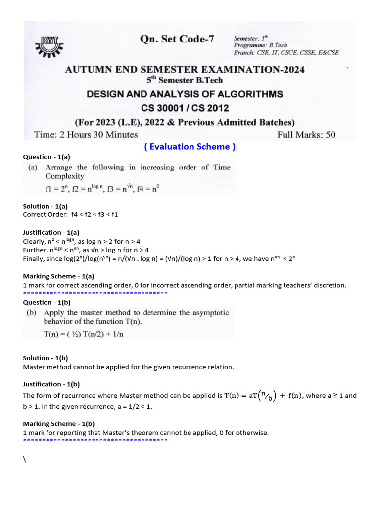 CS-30001 (Daa) - CS End Nov 2024 | PDF | Discrete Mathematics | Combinatorics