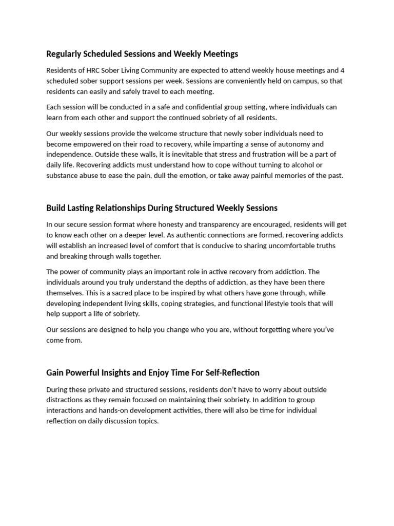 HRC Sober Living - Sessions | PDF | Sobriety | Mental Health