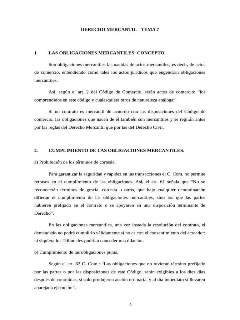 Tema 7 Obligaciones Mercantiles | PDF | Estatuto de limitaciones | Ley común