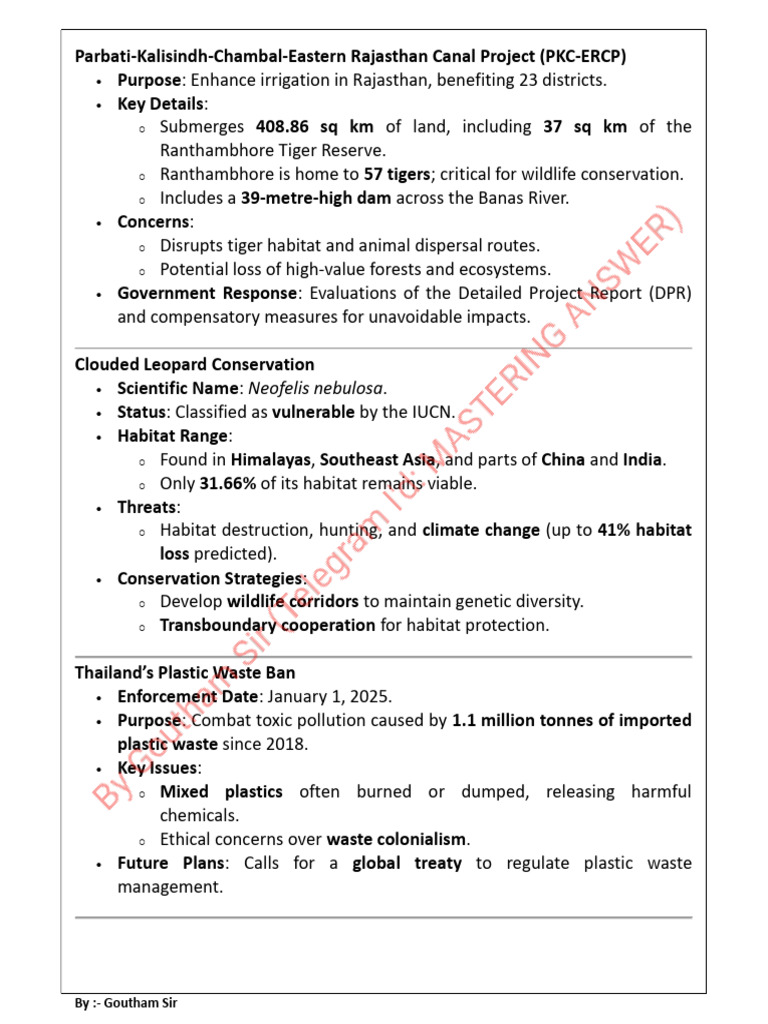 SNIPPET NOTES OF 1 YEAR ENVIRONMENT CURRENT AFFAIRS by GOUTHAM SIR ...