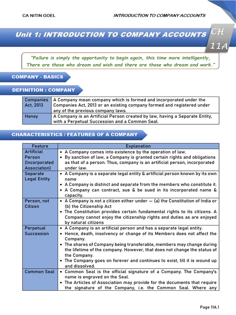 11 Unit 1 Introduction To Company Accounts | PDF | Income Statement ...