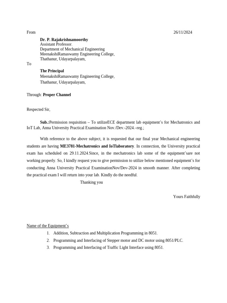 Request for Lab Equipment Permission | PDF